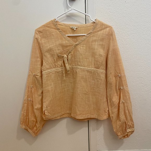 Hanboks | Korean Traditional Hanbok Linen Mustard Long Sleeve Top ...